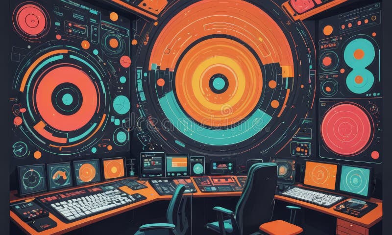 Futuristic Control Room Features Large Circular Screen with Concentric ...