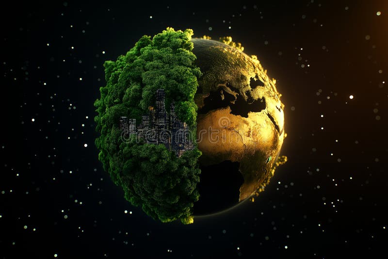 Image Depicts Creative Representation of Earth, Split into Two ...