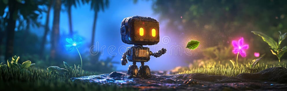 Curious Robot Explores Lush Forest - Wonder and Discovery in Advanced ...