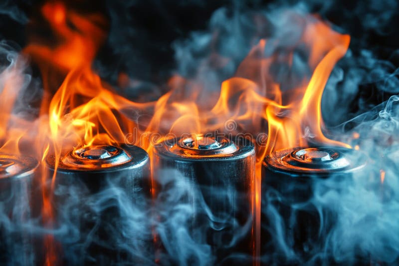 Burning Batteries Dangerous Fire Hazard Safety Warning Stock ...