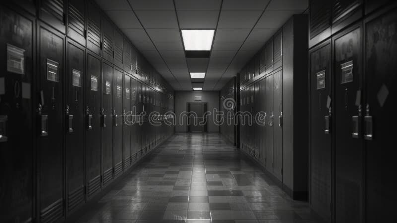 Dark Empty School Hallway with Lockers - Generative AI Stock Photo - Image of backtoschool ...