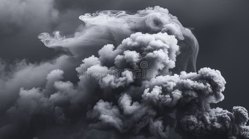 Dense Gray Smoke Clouds Rising in Dark Atmospheric Sky Capturing ...