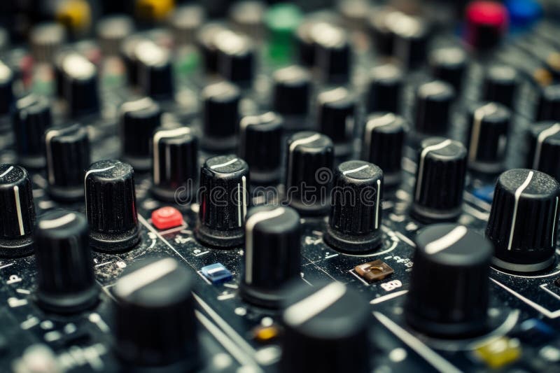 A Close-up View of Audio Mixing Equipment Showcasing Various Knobs and ...