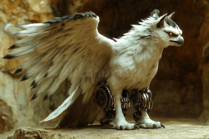Majestic Mechanical Griffin, Fantasy Creature with Steampunk Legs Stock ...