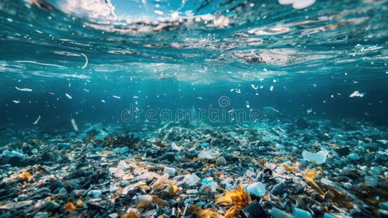 Polluted Ocean Floor with Plastic Waste, Generated with AI Stock ...