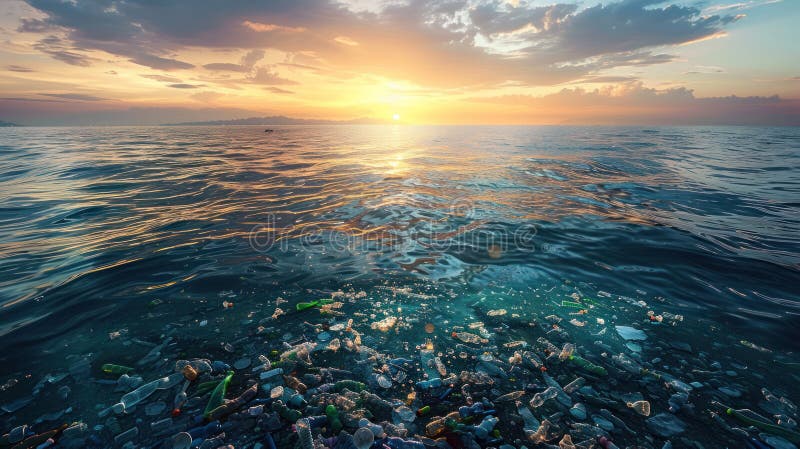 Polluted Ocean Floor with Plastic Waste, Generated with AI Stock ...