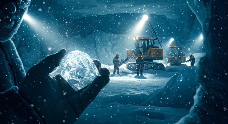 Diamond Mining in Snowy Conditions, Workers Stock Illustration ...
