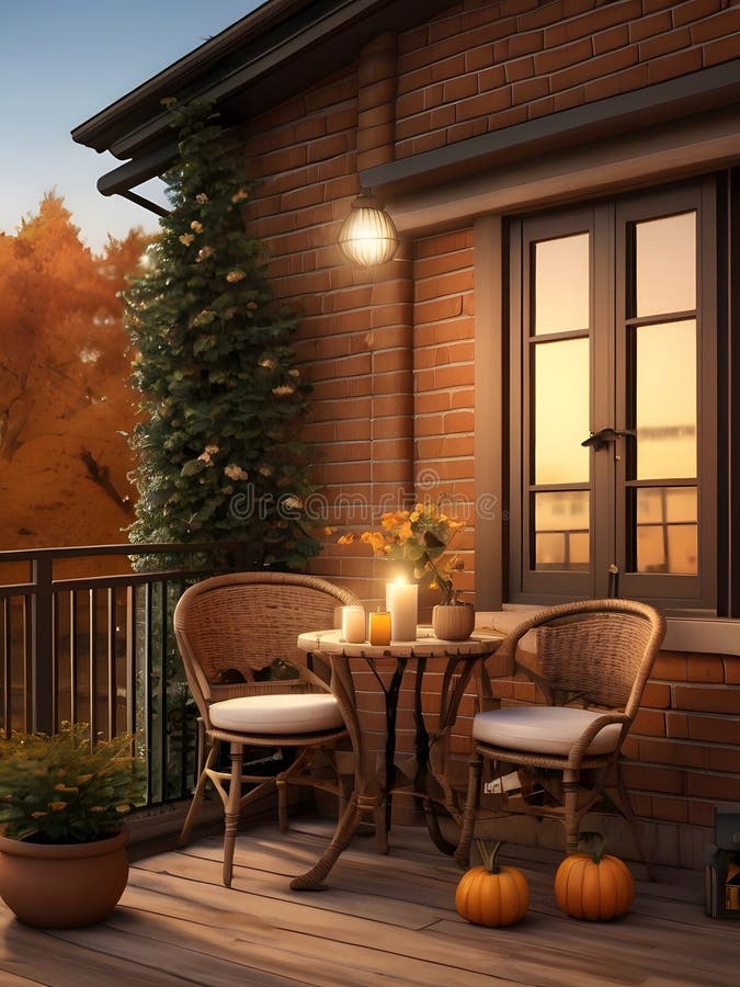 A Cozy, Rustic Balcony Setting in Autumn at Dawn Time Stock Image ...
