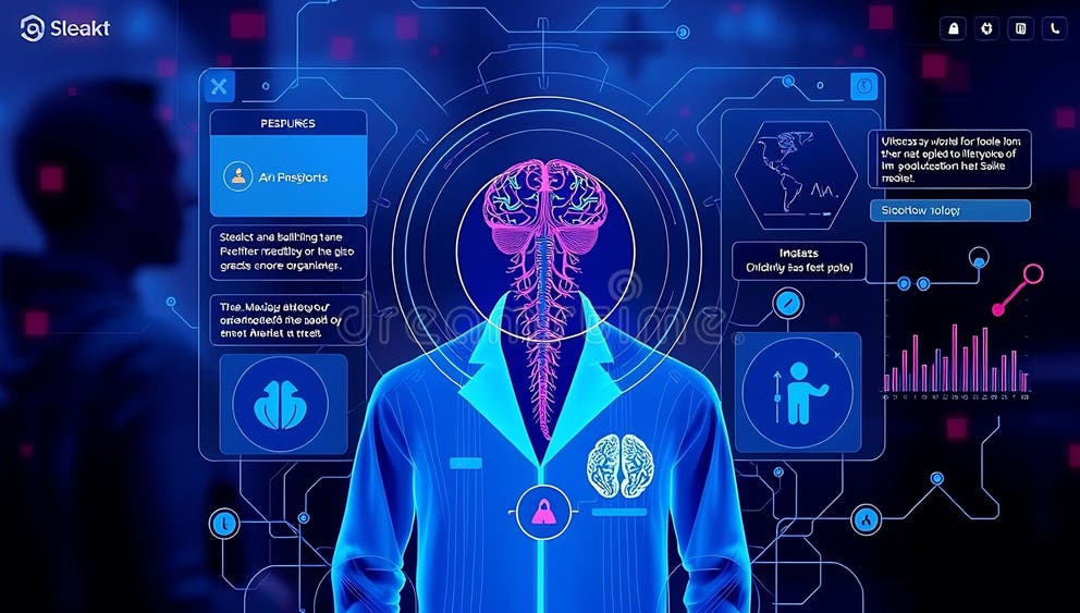 Digital Brain Interface Showing Neurological Data Analysis Stock ...