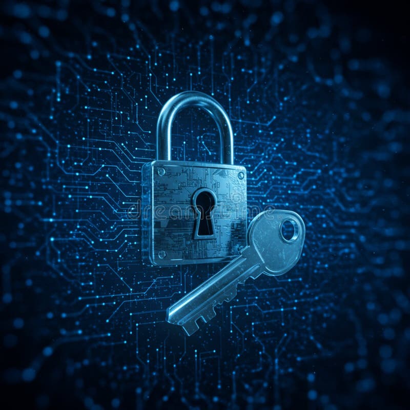 AI Generated Digital Lock and Key on Circuit Board Background Stock ...