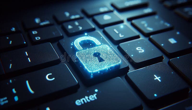 Digital Lock on Keyboard for Cybersecurity Concept Stock Illustration ...