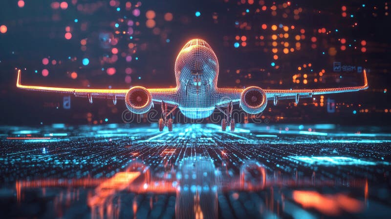 Futuristic Digital Airplane Model on Circuit Board, Technology Concept ...