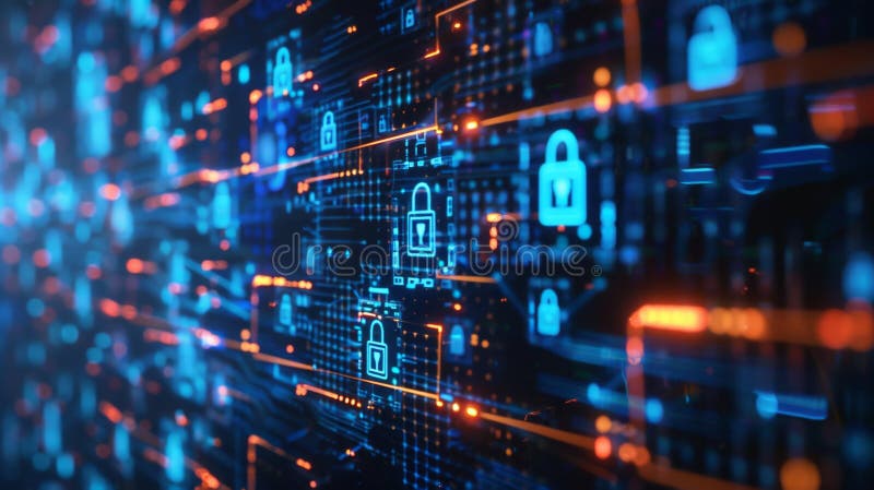 Digital Security Network with Lock Icons, Generative AI Stock Photo - Image of defense, safety ...