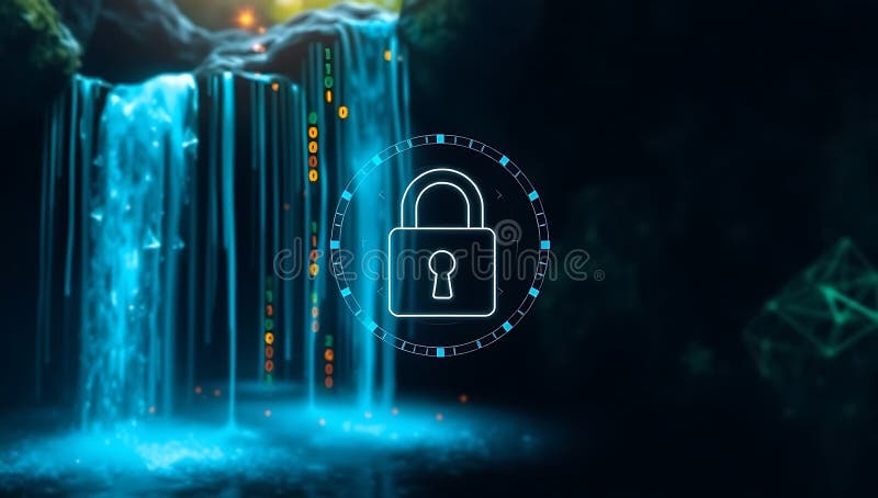 Digital Waterfall Security System Data Protection Stock Illustration ...