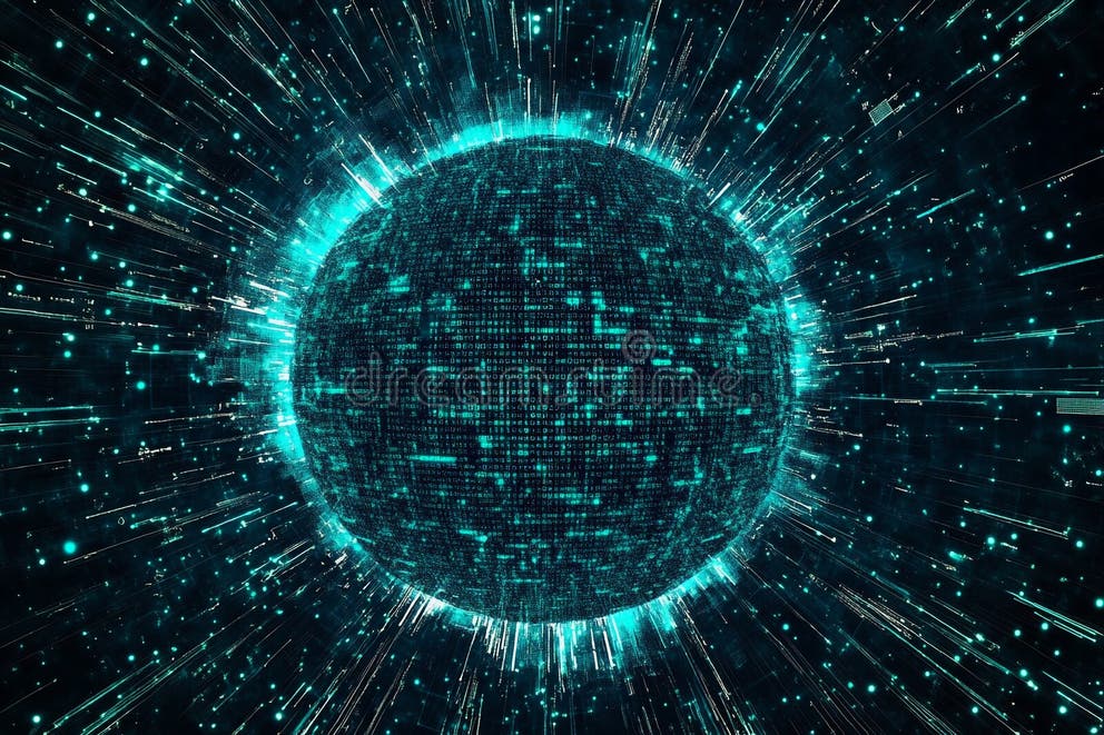 Digital Sphere Exploding with Teal Data Streams Futuristic and Intense ...