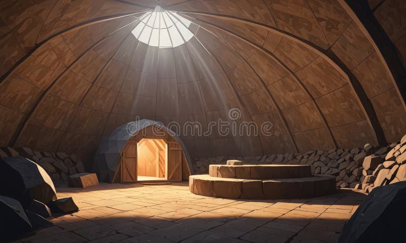 Dimly Lit, Circular Room with Wooden Floor and Stone Walls, Featuring ...