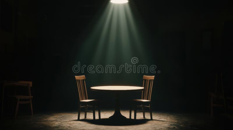 A Dimly Lit Room with a Round Table and Two Chairs. Stock Image - Image ...