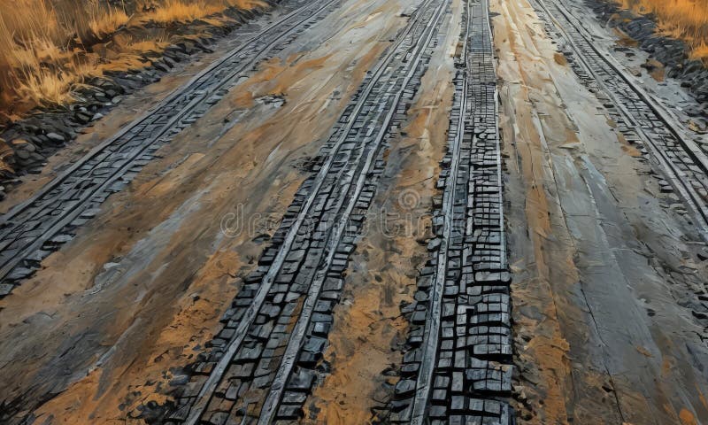 Close-up View Railroad Tracks, with Mix Gravel and Dirt, Leading ...