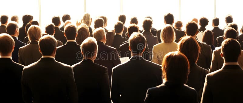 Business Conference Audience Silhouette Against Bright Window ...