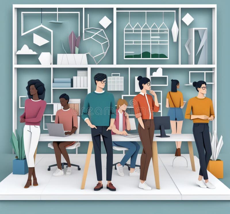 Brightly Lit Modern Office Setting with Employees Engaged in Various ...