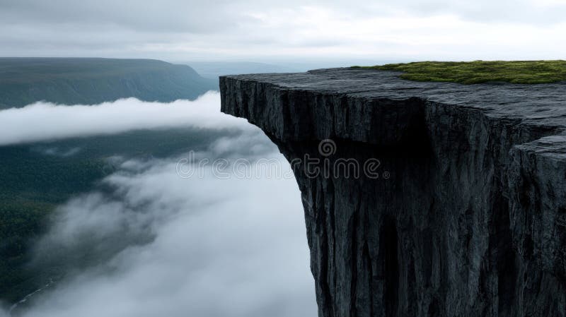A Dramatic Cliff Edge with a Patch of Grass at the Top, Overlooking a ...
