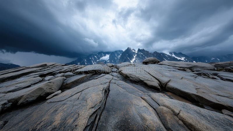 A Dramatic Mountain Landscape with a Cloudy Sky and Rugged Rocks. Stock ...