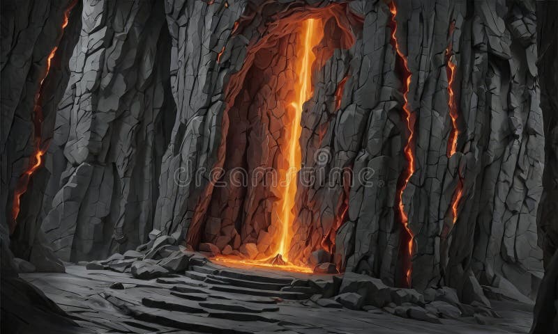 Fiery Waterfall Cascades Down Rugged Cliff Face, Creating Dramatic and ...