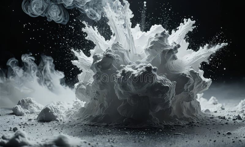 Dramatic Black and White Large Explosion, with Cloud White Smoke and ...
