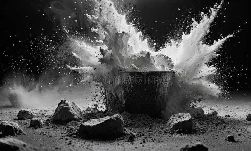 Black and White Dramatic Explosion, with Large Cloud White Powder and ...