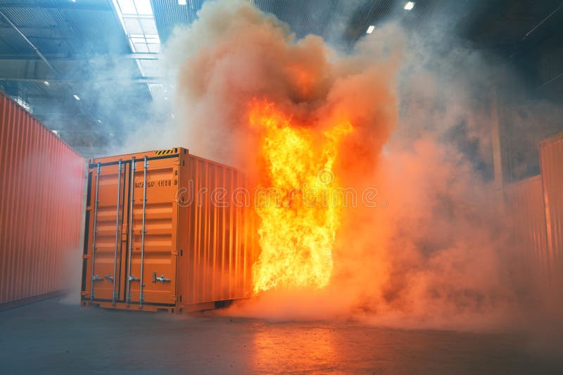 Fiery Orange Shipping Container Engulfed in Intense Flames and Smoke a ...