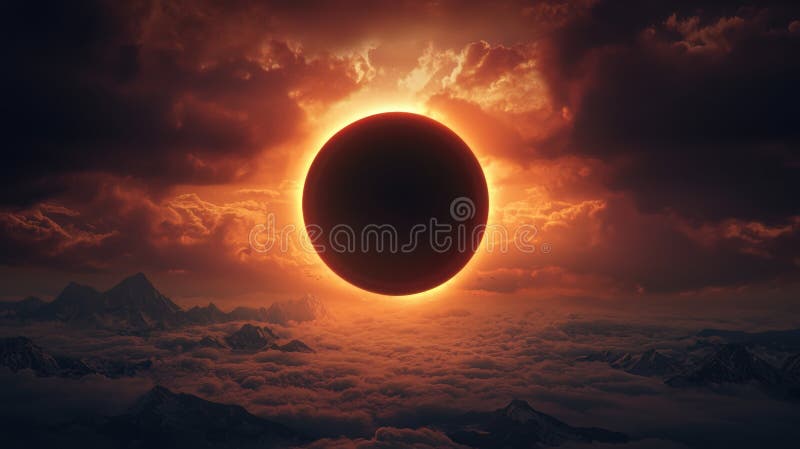 A Solar Eclipse Over a Mountainous Landscape. Stock Image - Image of ...