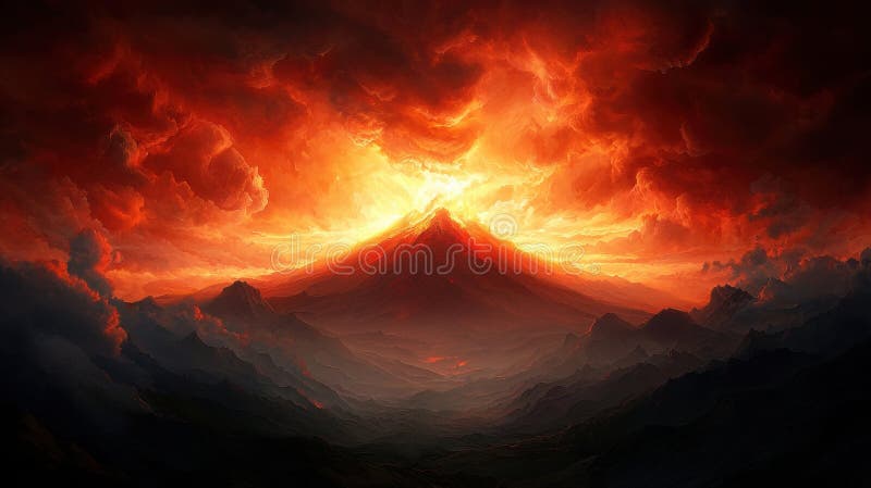 A Fiery Volcano Erupts Amidst a Dramatic, Fiery Landscape. Stock Image ...