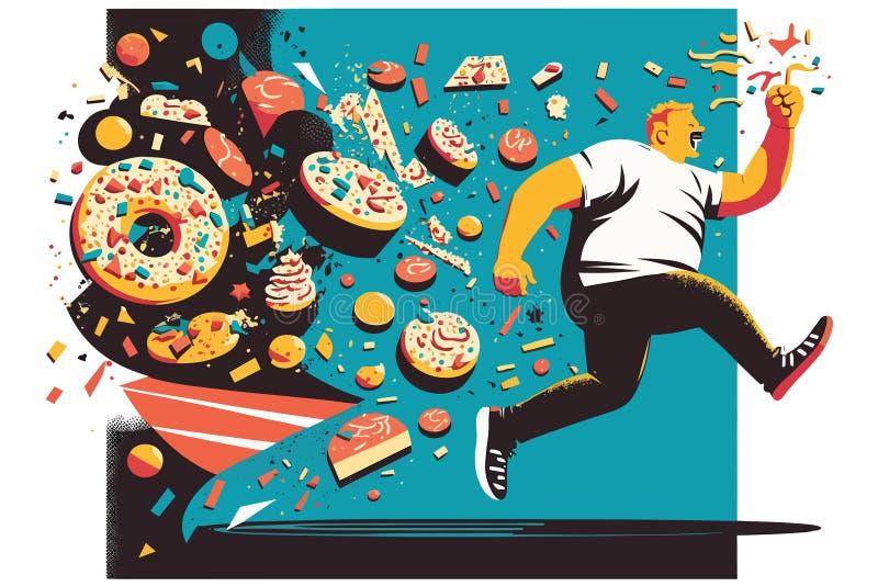 Healthy Eating and Lifestyle Concept. a Man is Running Away from Junk ...