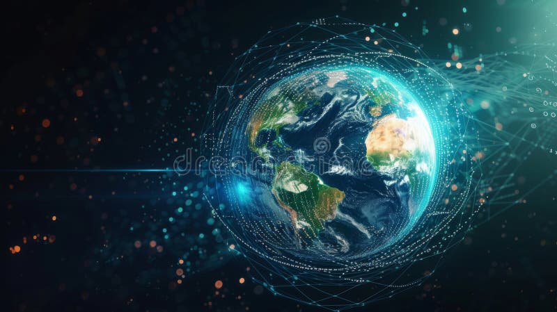 This Image Depicts Earth Enveloped in a Digital Network, Symbolizing ...