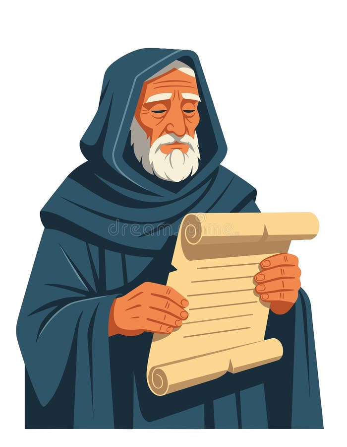 Old Monk Reading Ancient Scroll Wise Scholar Manuscript Knowledge Stock ...