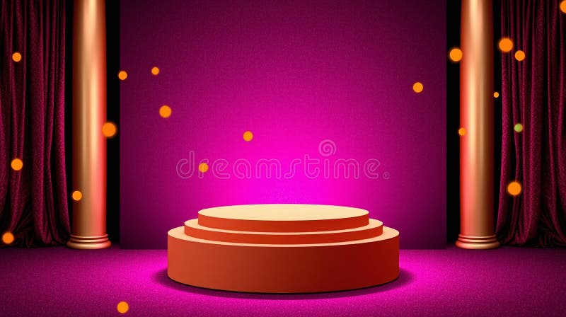 The Image Depicts an Elegant, Empty Stage Adorned with Rich Red and ...