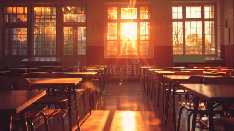 Empty Classroom Bathed in Sunset Light, Generative AI Stock Image ...