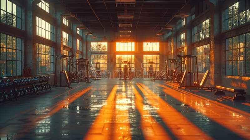 Empty Gym at Sunrise - Generative AI Stock Illustration - Illustration ...