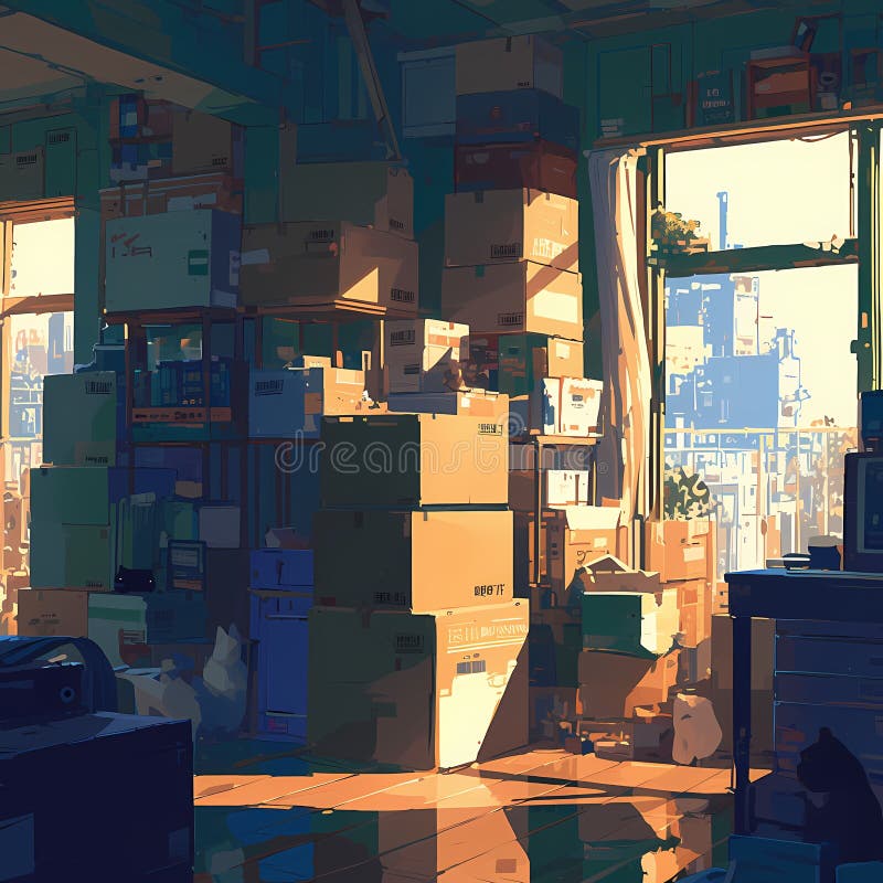 Stacked Boxes and Scattered Belongings in an Empty Room Stock ...