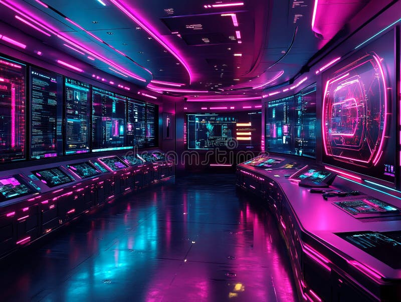 The Image Depicts an Empty, Vibrant Purple Cockpit of a Space Shuttle ...