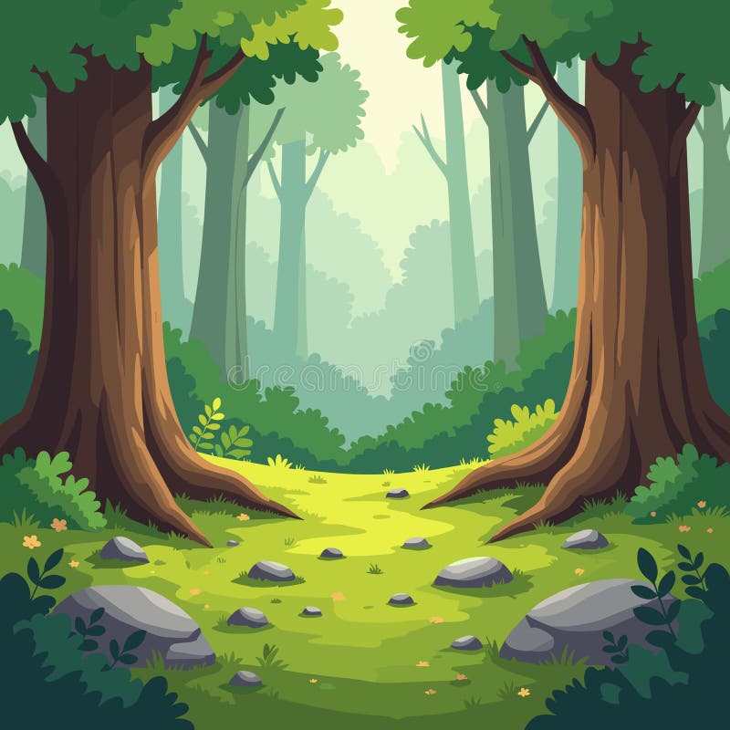 Enchanted Deep Forest Tree Trunks Magical Woodland Landscape Pathway ...