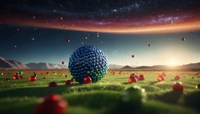 Gravity-Defying Berry Spheres in Surreal Landscape at Twilight Stock ...
