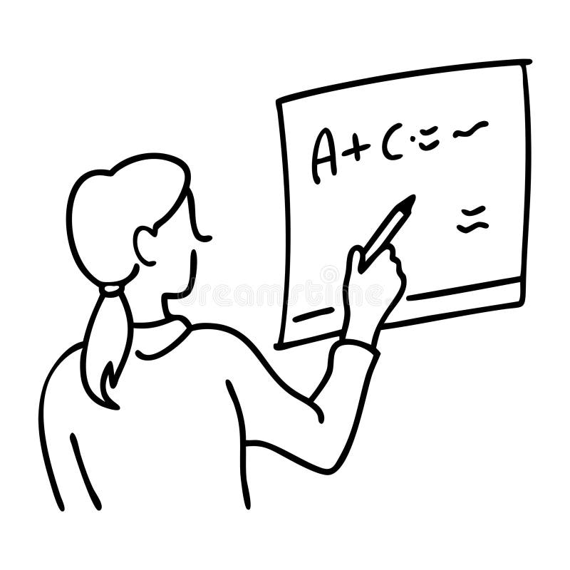 Vector Illustration Teacher Writing Formula on Whiteboard in Classroom ...