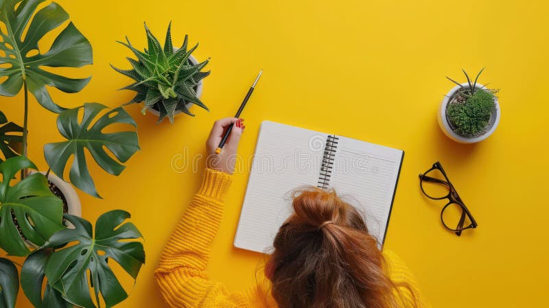 Creative Writing: Female Hands Composing Notes on Yellow Flat Lay Stock ...