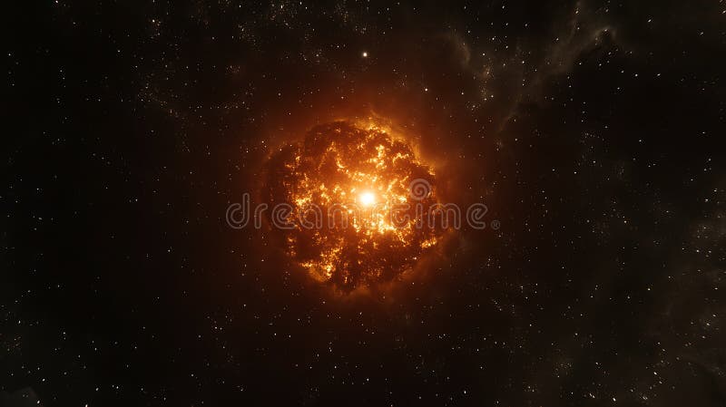 A Brightly Lit Sphere of Fiery Light in a Dark Cosmos Stock ...