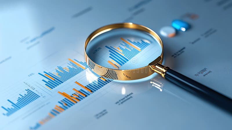 Financial Data Analysis with Magnifying Glass on Charts and Graphs ...