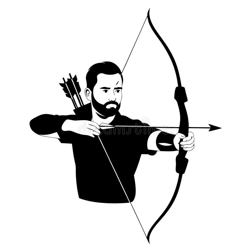 Archer Aiming Bow and Arrow Focused Vector Illustration Stock Image ...