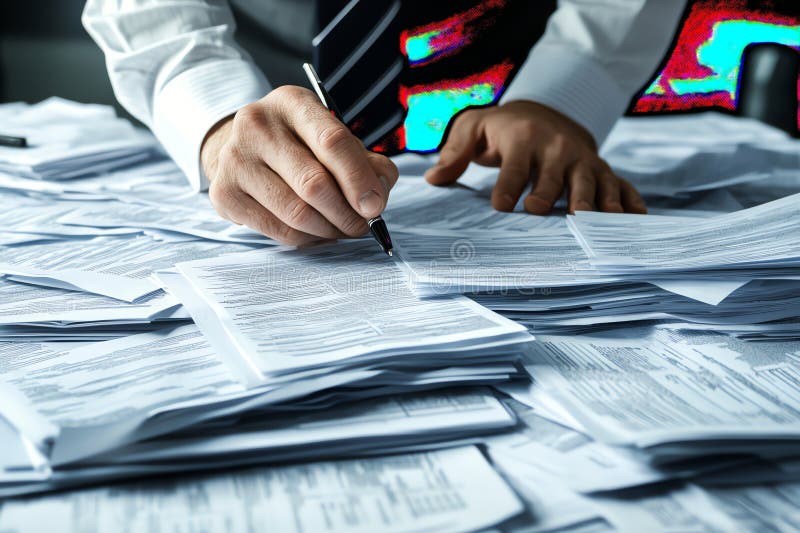 Focused Businessman Completing Paperwork at His Desk Stock Illustration ...