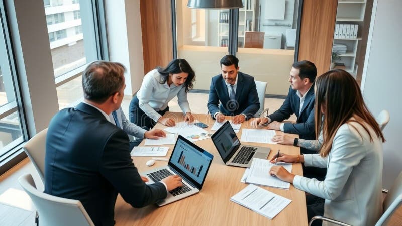 Focused Professional Team Analyzing Data in Modern Office Meeting Stock ...
