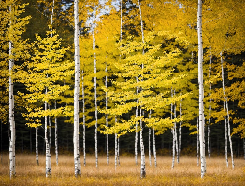 A Forest with Yellow Birch Trees on a Foggy Day. Stock Photo - Image of ...